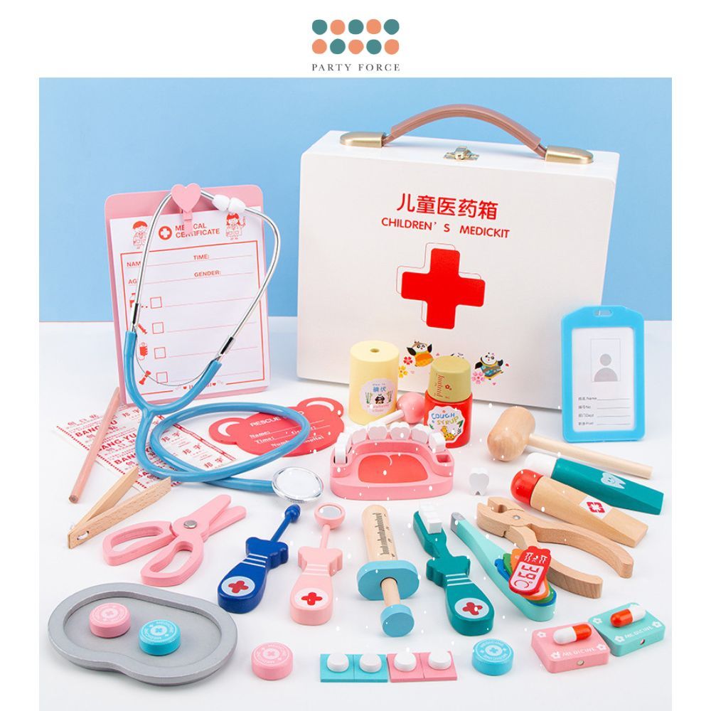 Solid Wood Kids Pretend Play Docter Role Play Set – Party Force